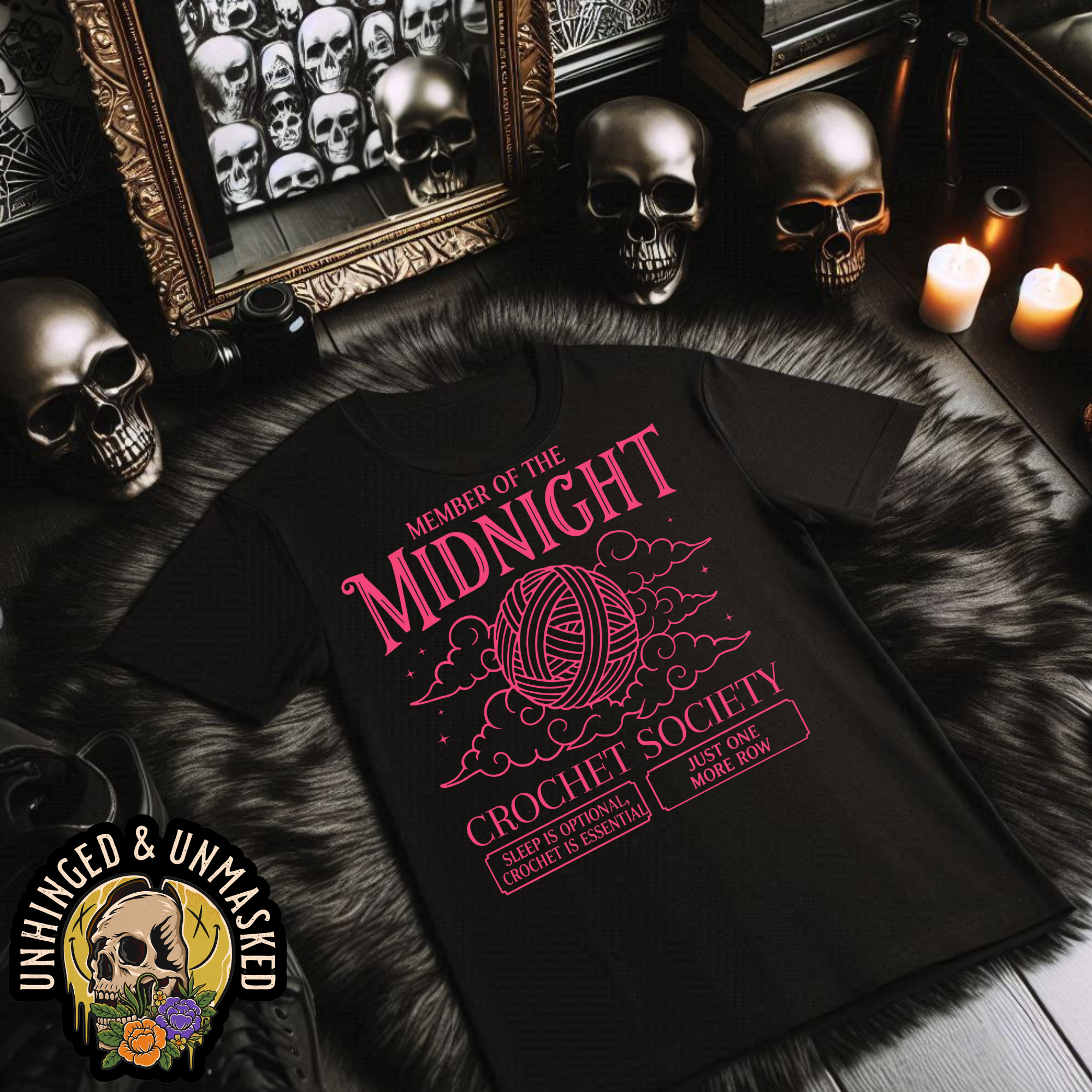 Tashi B-Midnight Crochet-Tshirt Pink Font – Unhinged & Unmasked, LLC